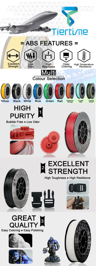 UP Fila Premium ABS 3D Printer Filament, 1KG (500g×2 Spools) - Tiertime ...