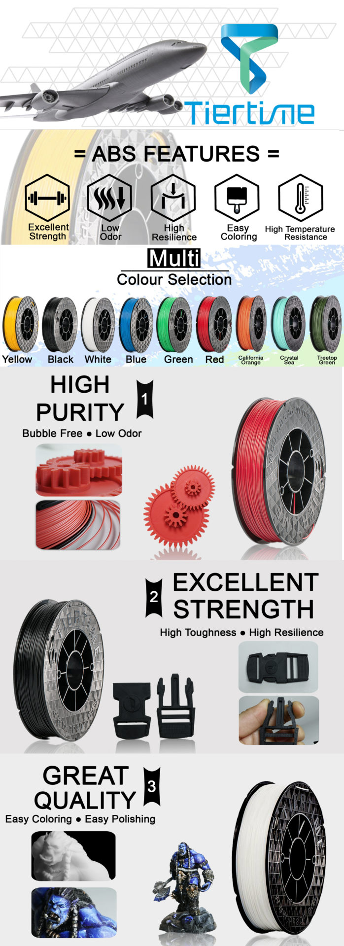 UP Fila Premium ABS 3D Printer Filament, 1KG (500g×2 Spools) - Tiertime ...