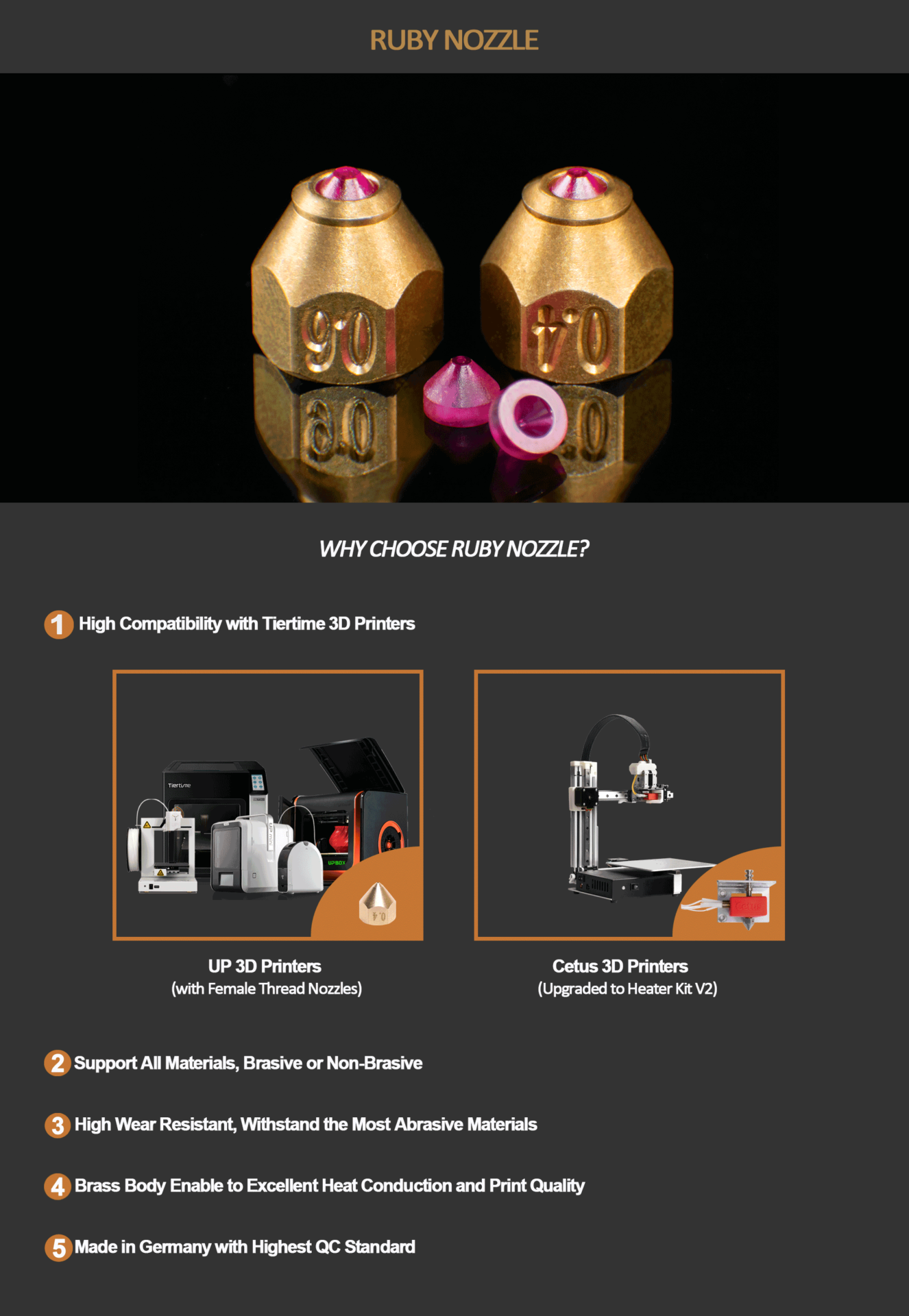 Tiertime Ruby Nozzle 0.4mm / 0.6mm - Tiertime 3D Printer Store